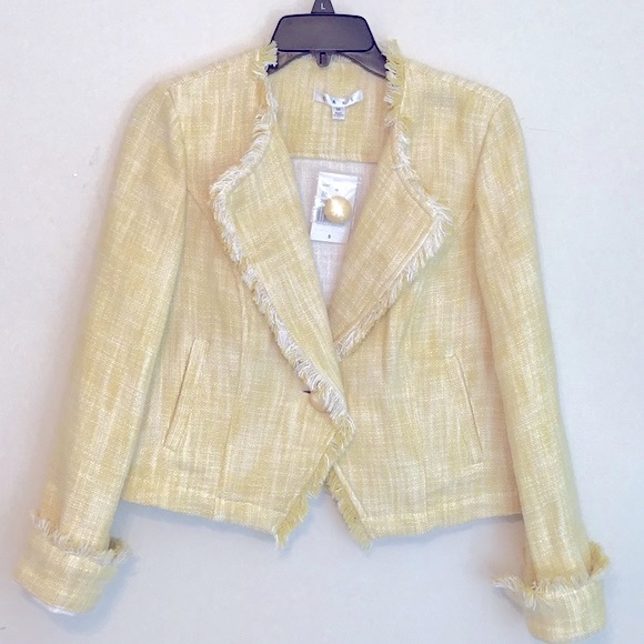 CAbi | Jackets & Coats | Linen Herringbone Cropped Frayed Edge Jacket ...